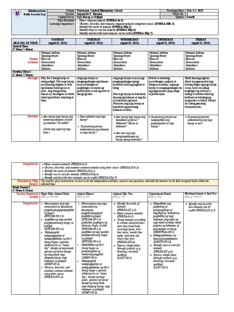 Kindergarten-DLL-MELC-Q4-Week 1 Asf | PDF