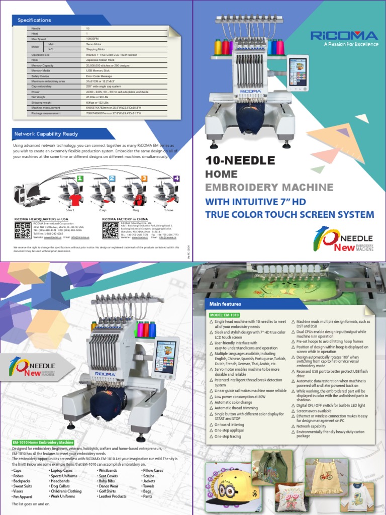 Rigo by Ricoma EM-1010 | PDF | Embroidery | Computer Science
