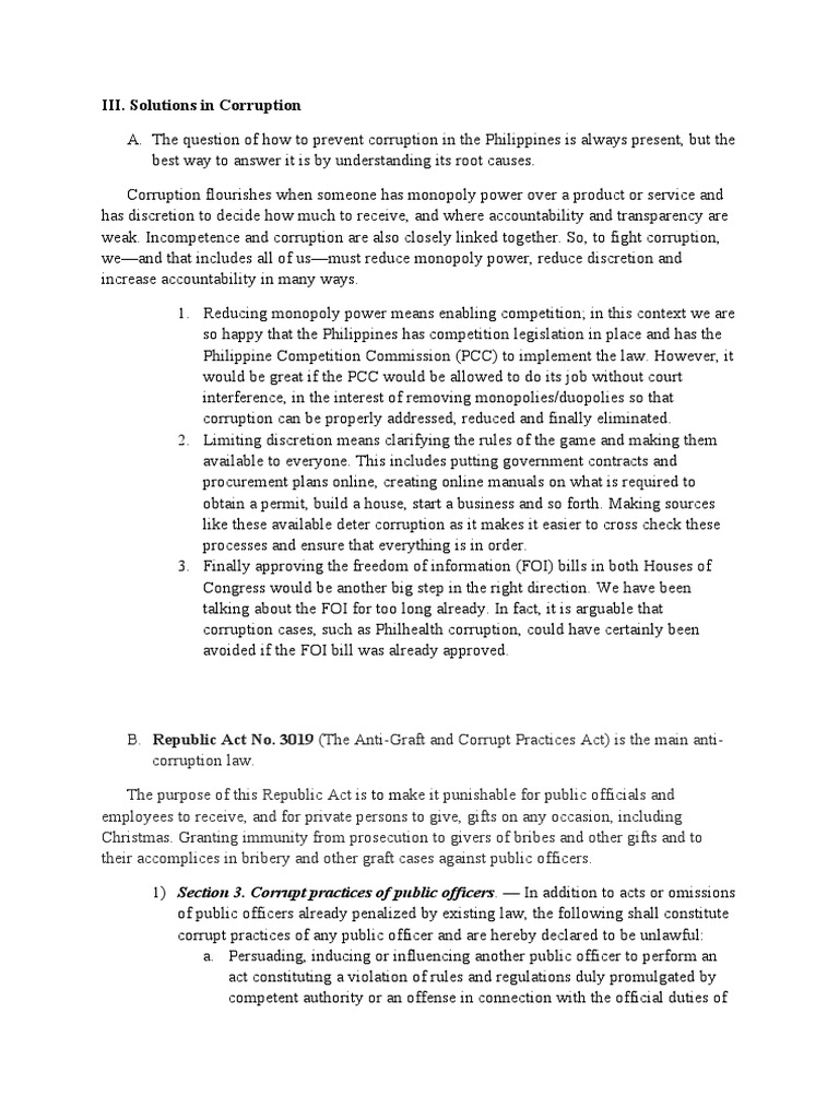 Solutions to Corruption in the Philippines | PDF