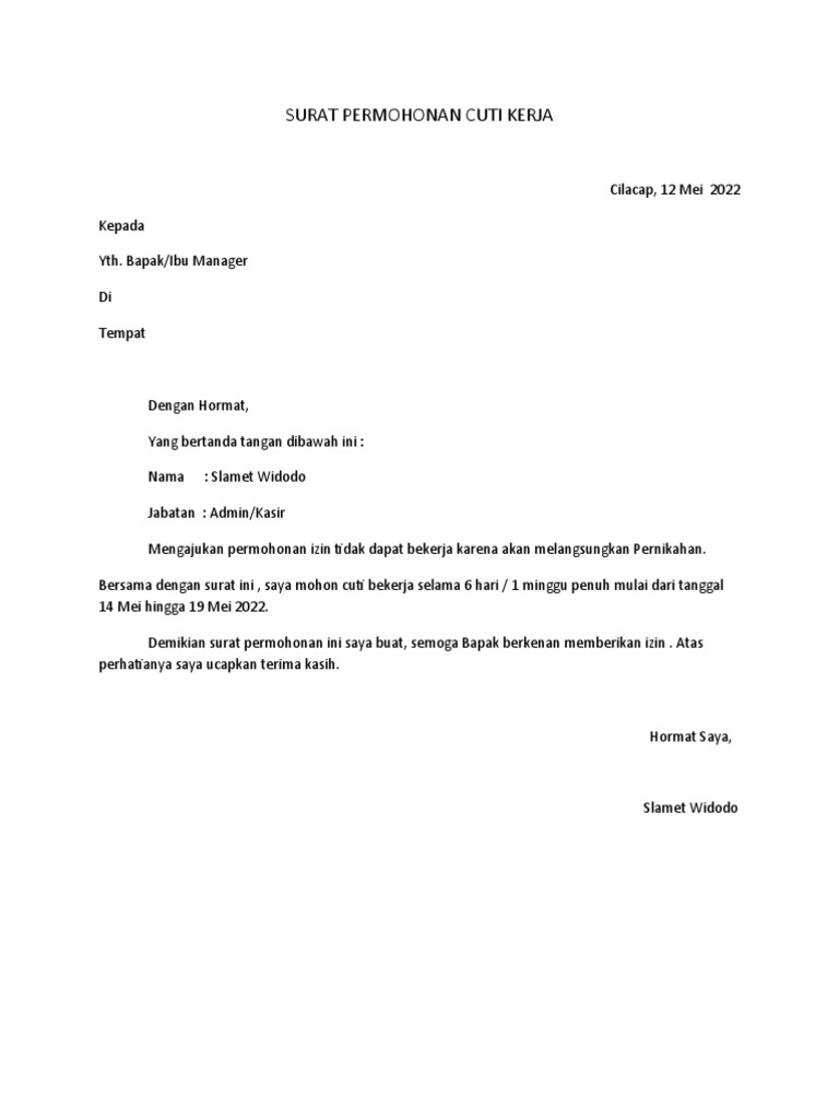 Surat Permohonan Cuti Kerja | PDF
