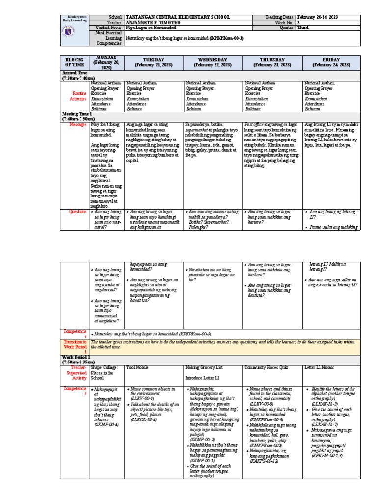 Kindergarten DLL MELC Q3 Week 2 Asf | PDF