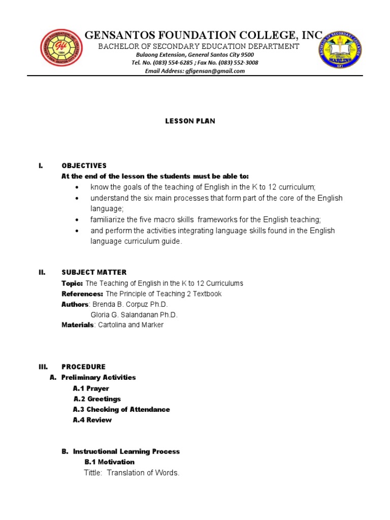 K to 12 English Teaching Lesson Plan | PDF | Curriculum | Lesson Plan