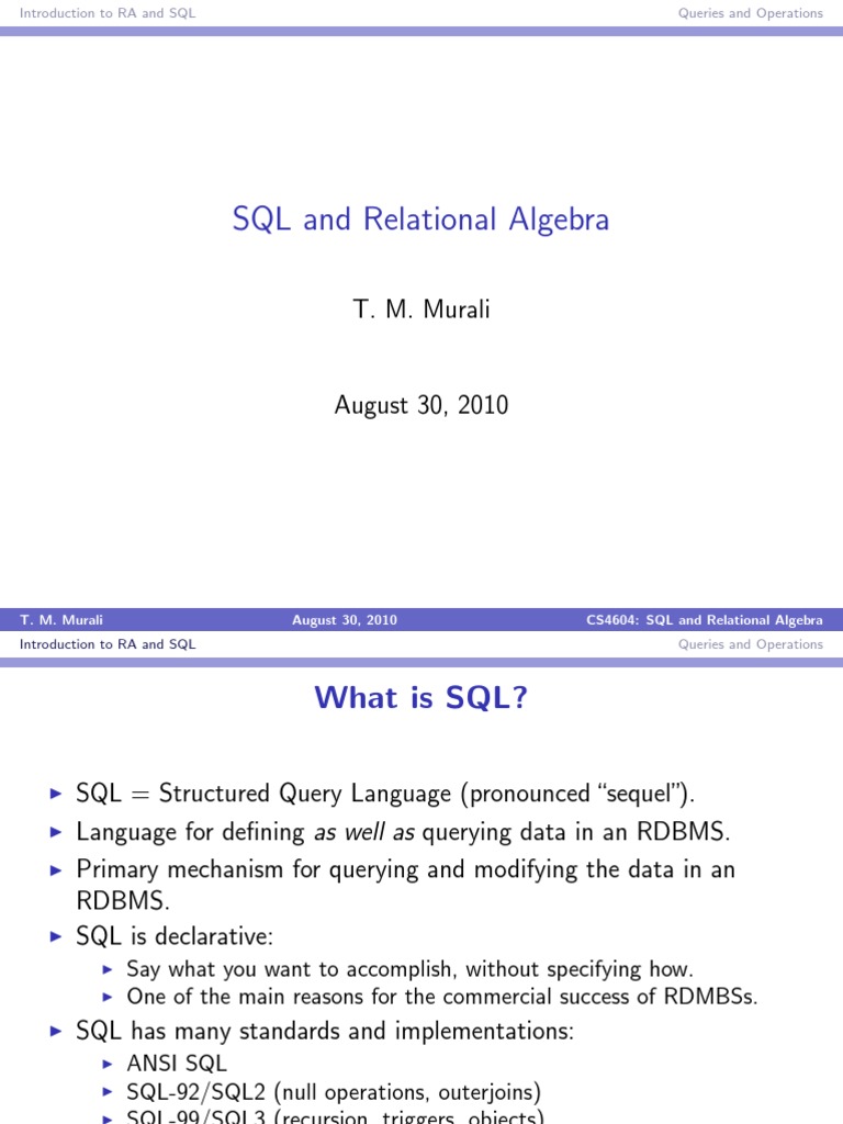 Lecture 03 Intro SQL Relational Algebra | PDF Lecture 03 Intro SQL Relational Algebra | PDF