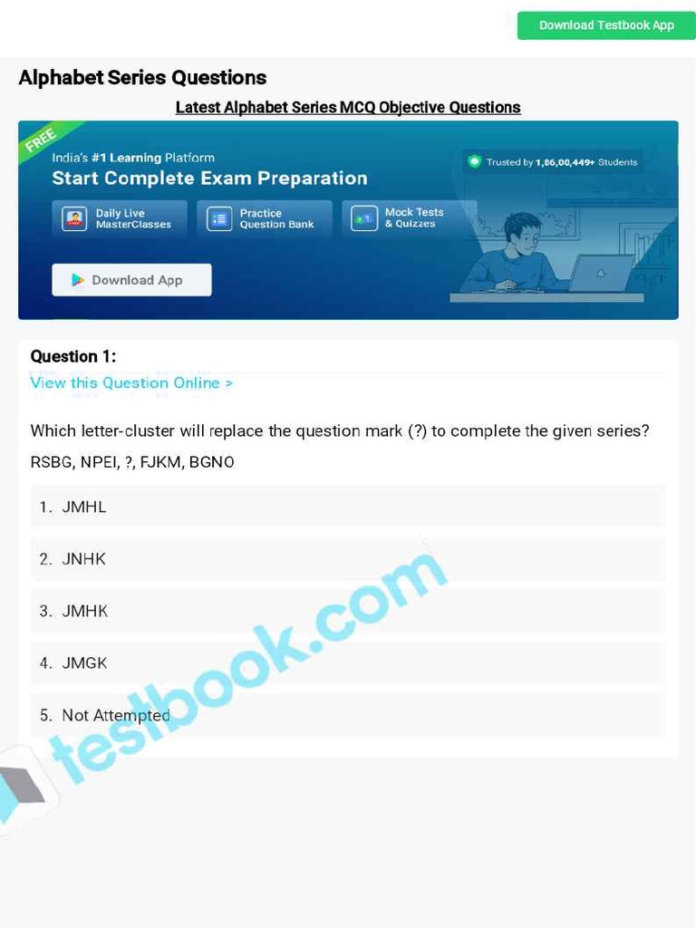 MCQ On Alphabet Series 5eea6a0e39140f30f369e488 | PDF