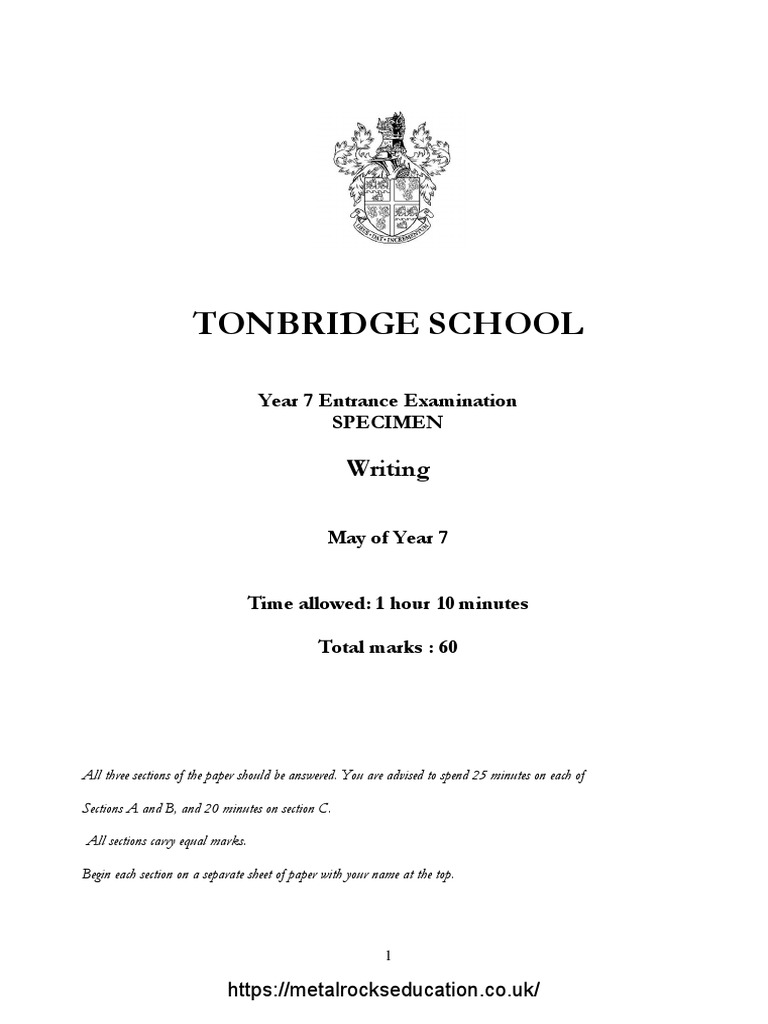 Tonbridge 11 English Writing Paper | PDF