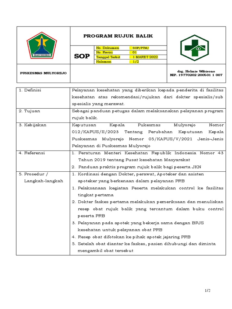 SOP PELAYANAN PRB PERLU REVISI | PDF