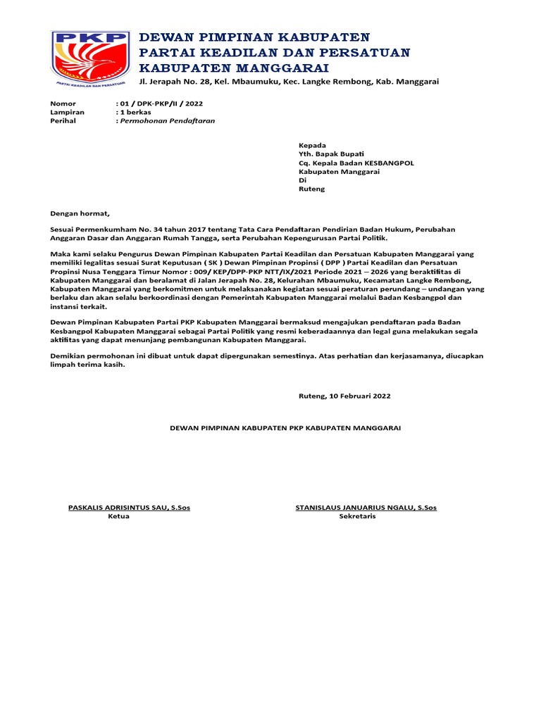 Surat Permohonan Pendaftaran PKP | PDF