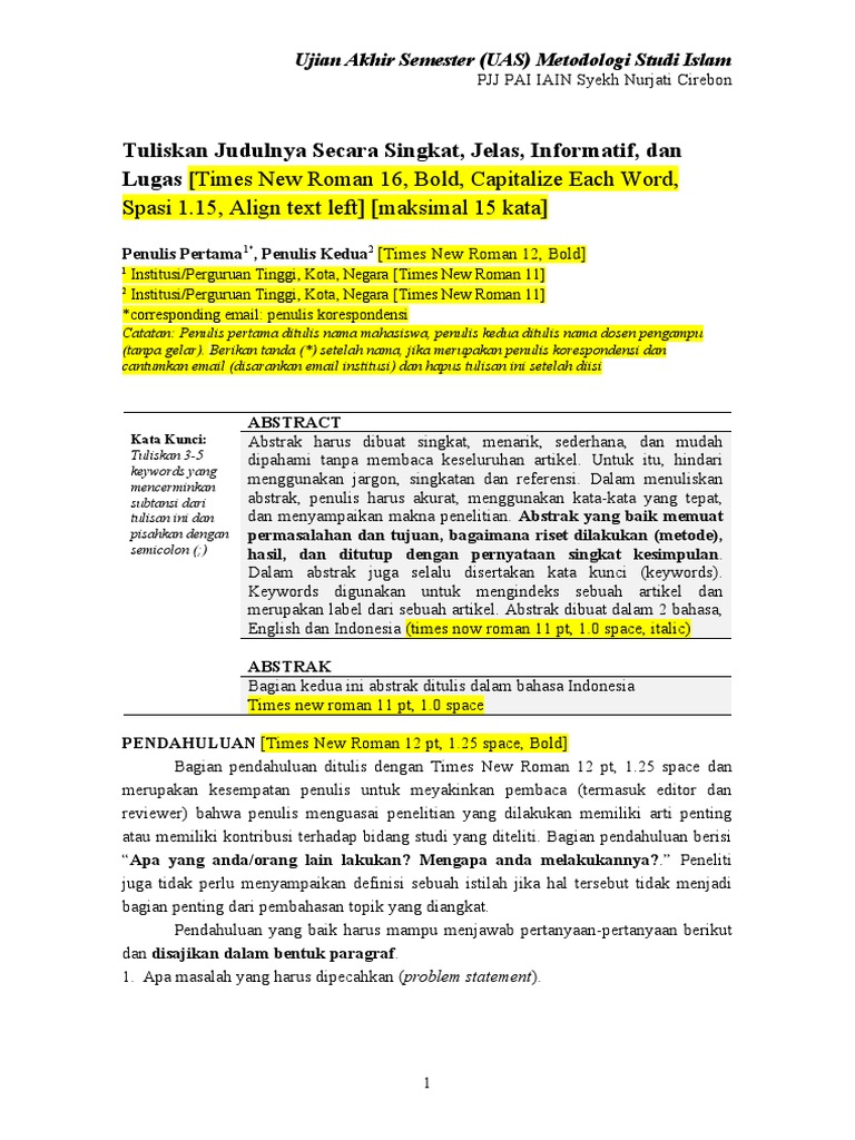 Template Artikel Uas Msi PJJ Pai | PDF