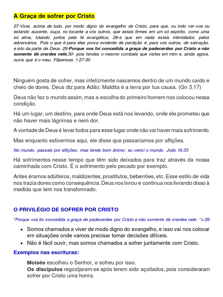 A Graça de Sofrer por Cristo | PDF | Jesus | Graça no cristianismo