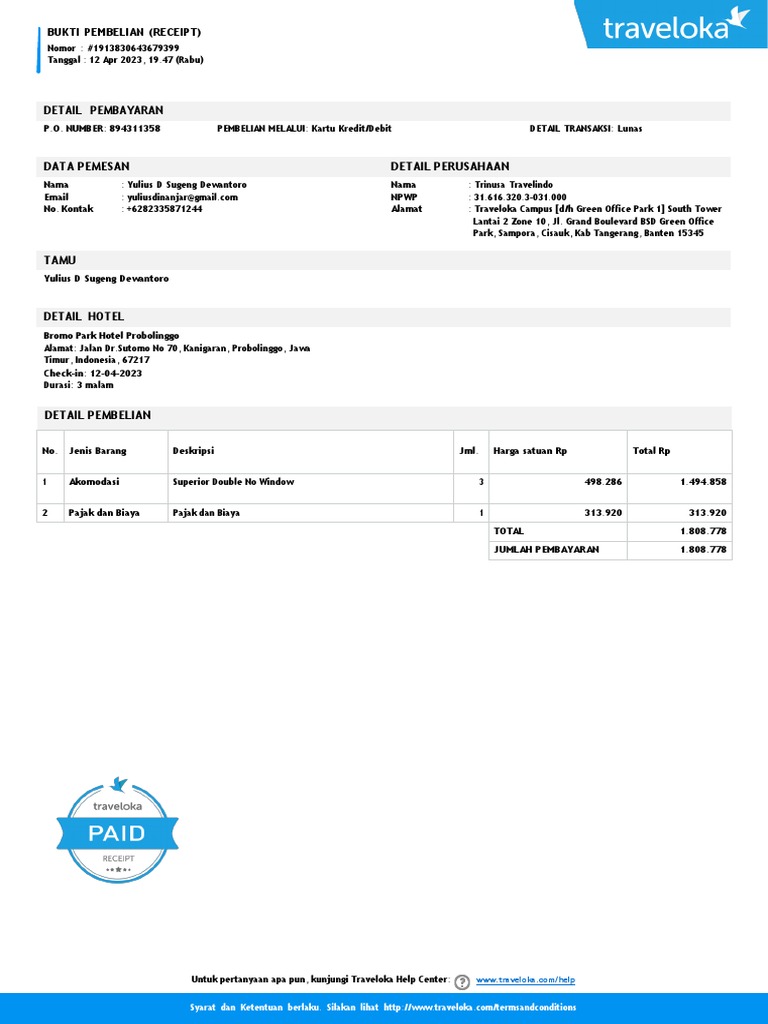 Detail Pembayaran: Bukti Pembelian (Receipt) | PDF