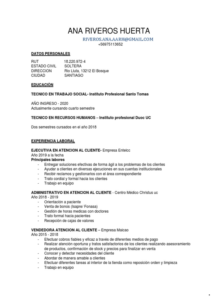 Curriculum Ana Riveros | PDF