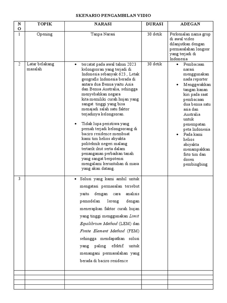 Skenario Pengambilan Vidio | PDF