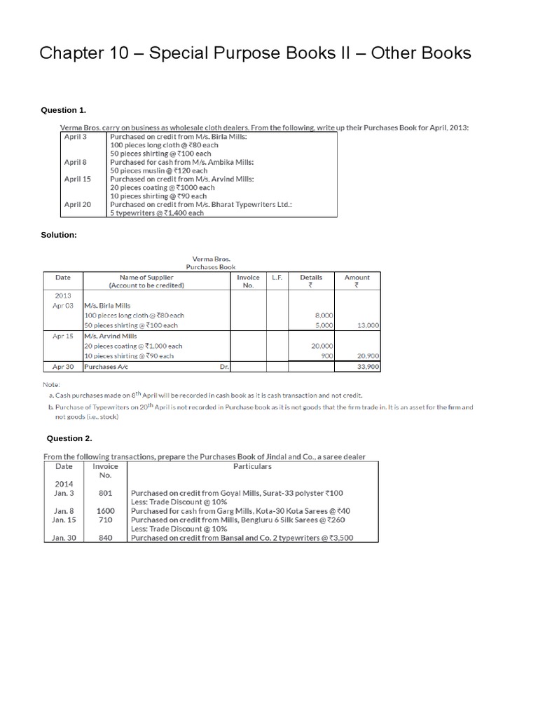Chapter 10 - Special Purpose Books II - Other Books | PDF | Debits And ...
