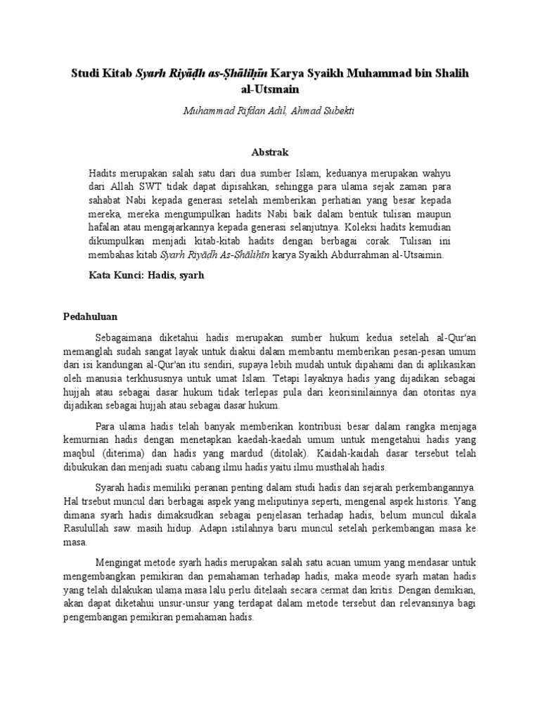 Studi Kitab Syarah Riyadh Al-Shalihin. Kel.4 | PDF