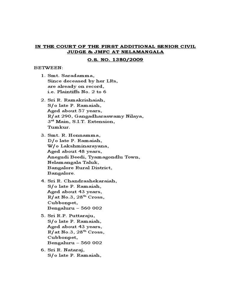 In The Court of The First Additional Senior Civil Judge & JMFC at ...