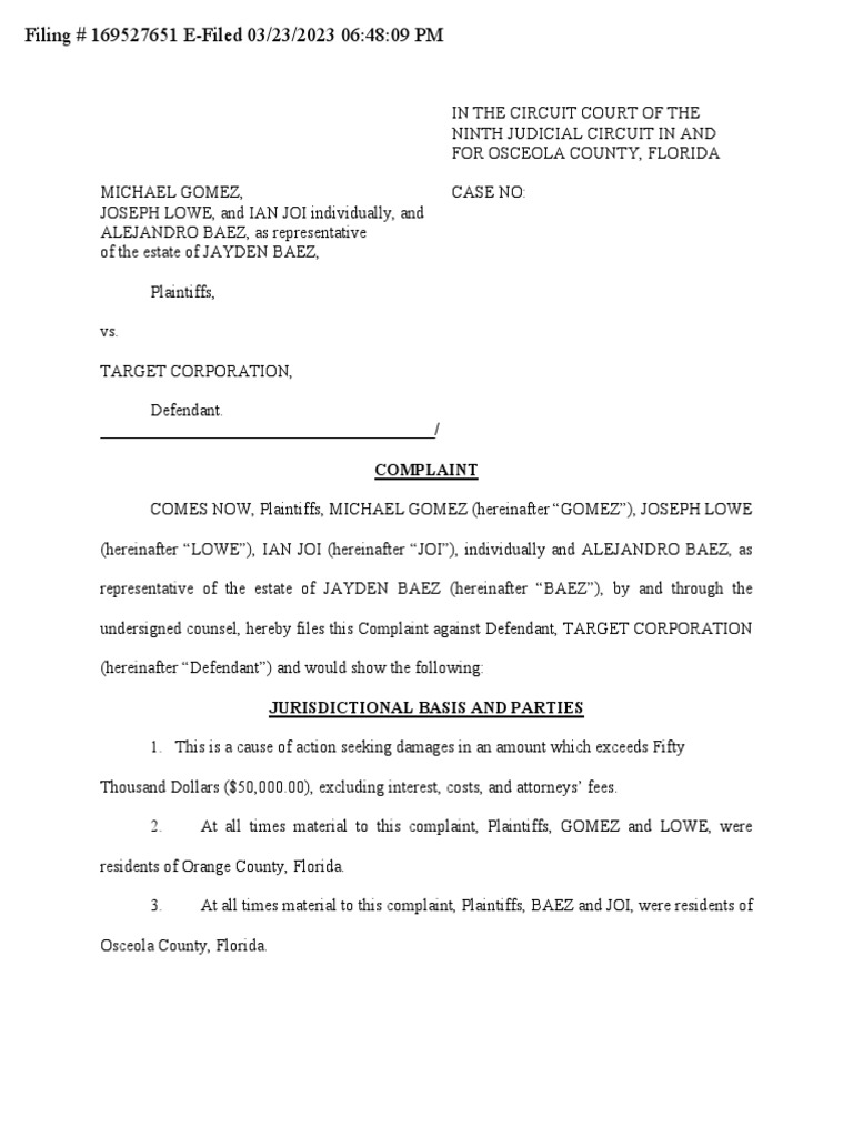 Target Corporation Negligence Lawsuit | PDF
