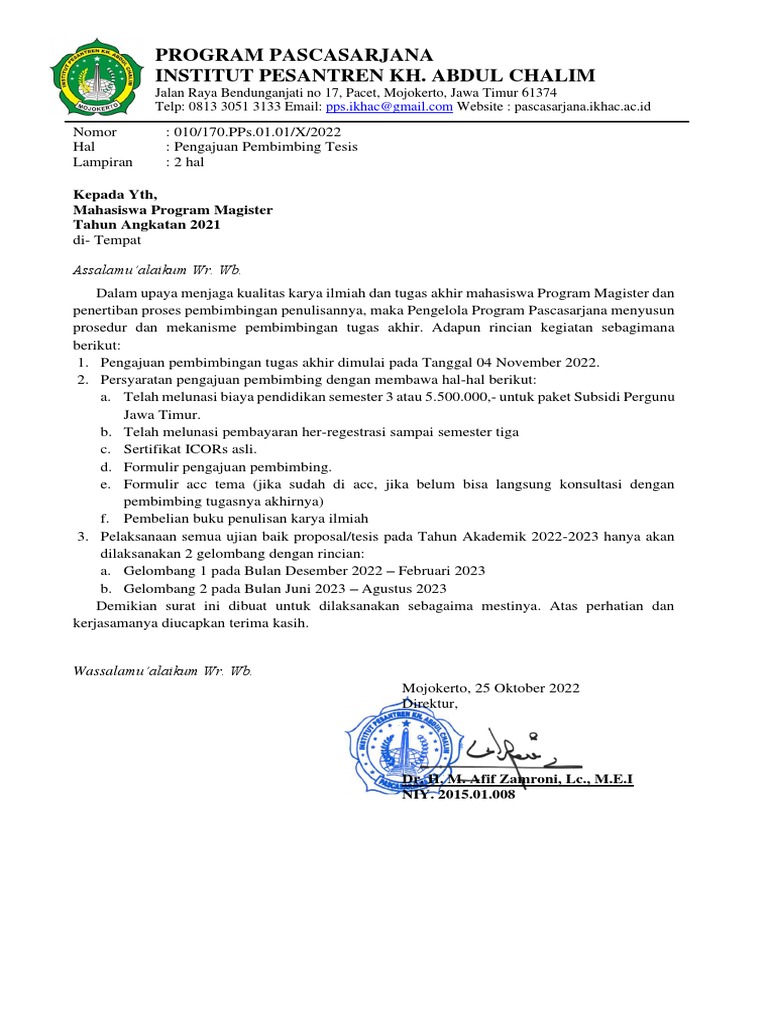Edaran Pengajuan Dosen Pembimbing Tesis | PDF Edaran Pengajuan Dosen Pembimbing Tesis | PDF