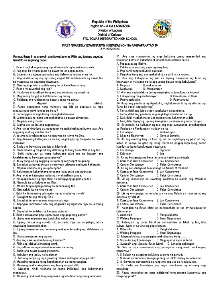 EsP 1st QTR Exam | PDF