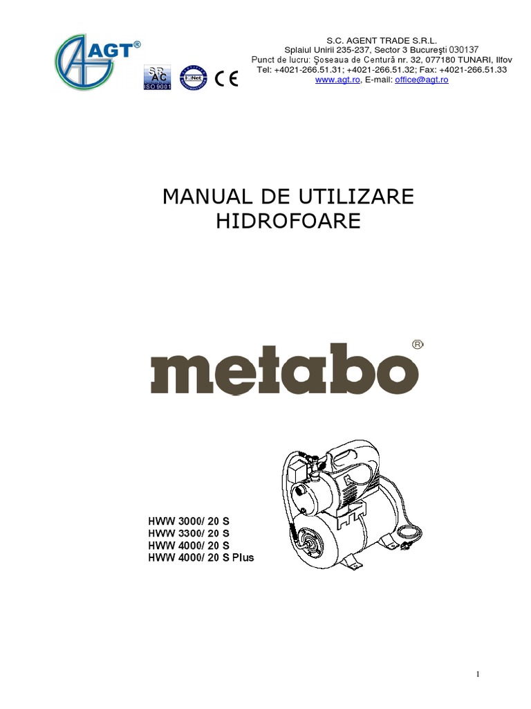 Hidrofor Metabo HWW 4500 25s Instructiuni de Utilizare | PDF