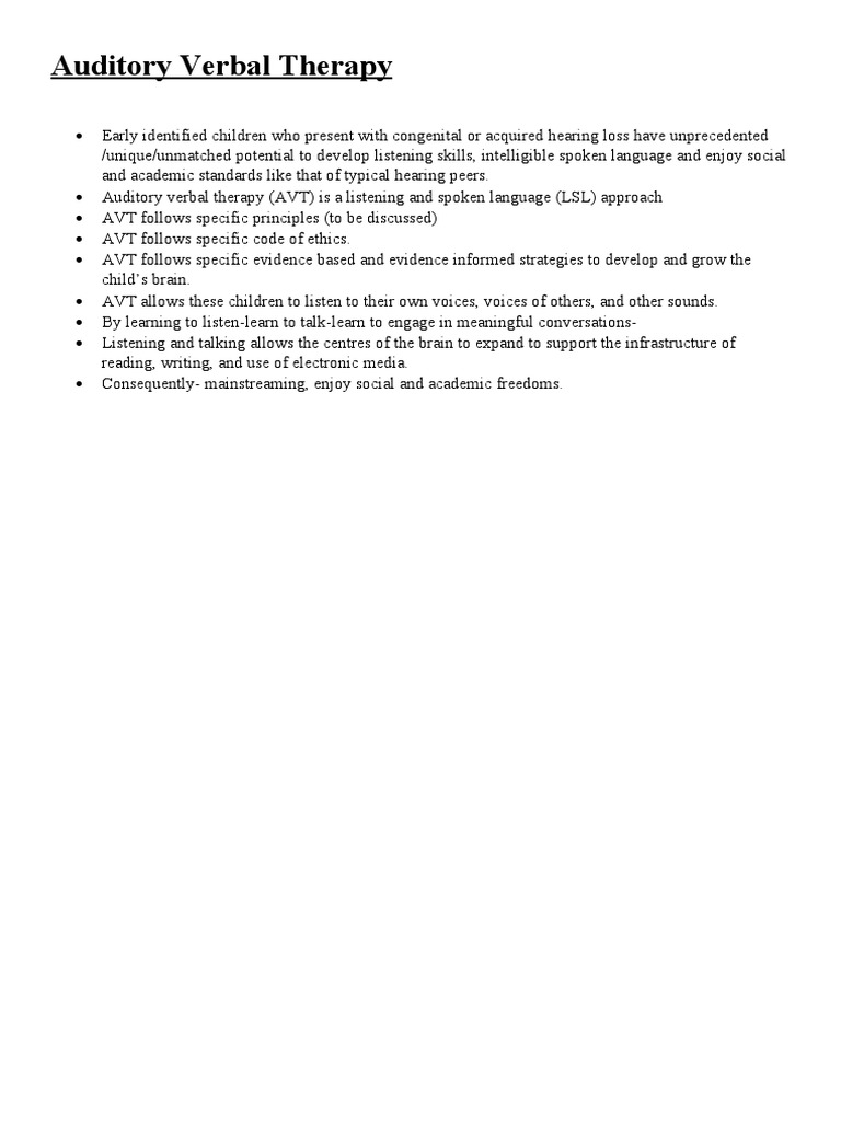 Auditory Verbal Therapy | PDF