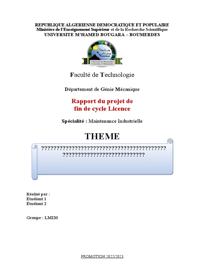 Modèle de Rédaction Du Rapport Projet de Fin de Cycle Licence | PDF