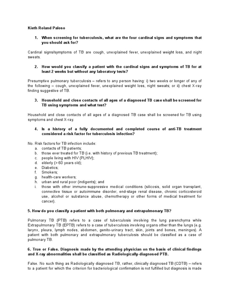Cardinal signs of TB | PDF | Tuberculosis | Breastfeeding