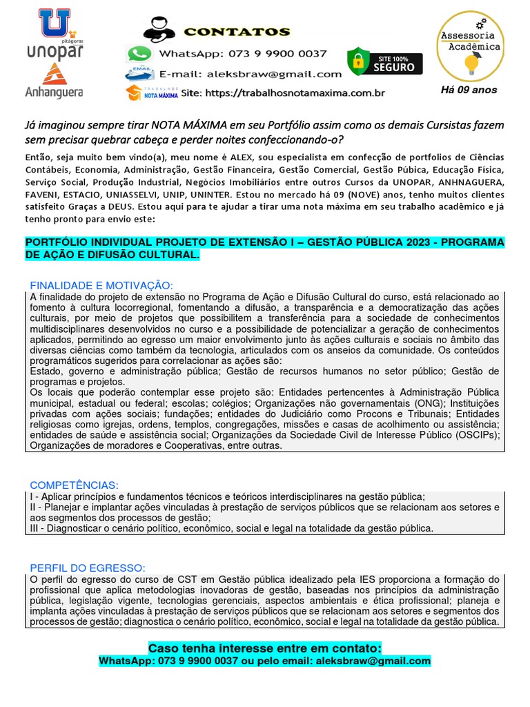 Portfólio Individual Projeto de Extensão I – Gestão Pública 2023 ...