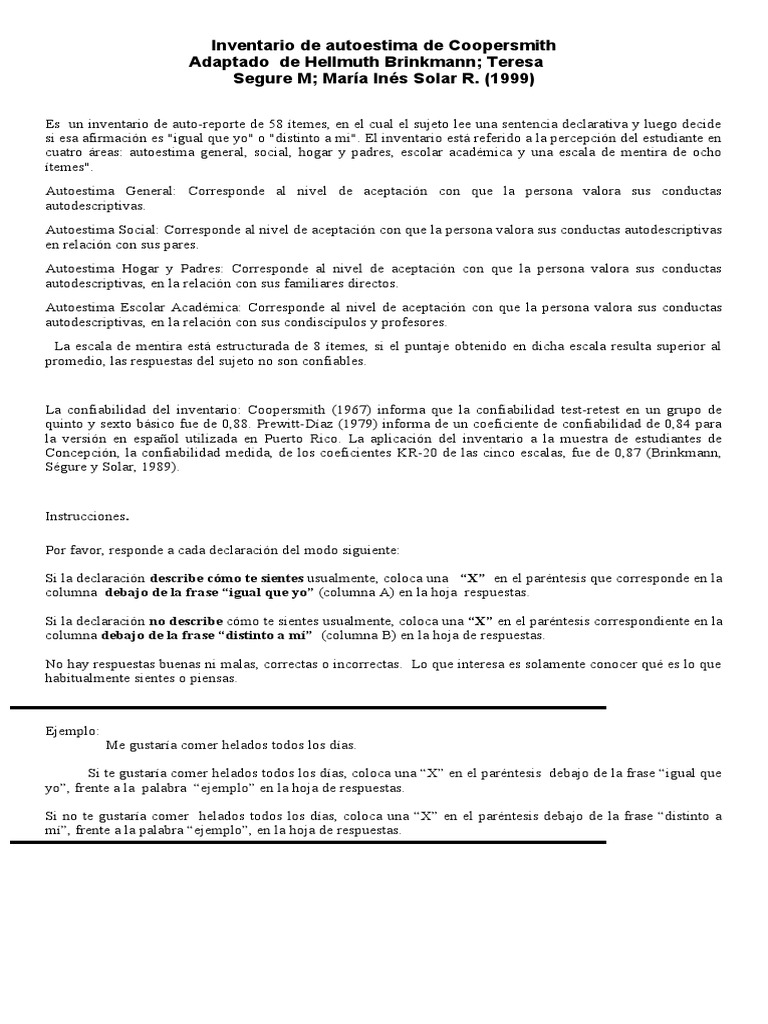 Inventario de Autoestima COOPERSMITH | PDF