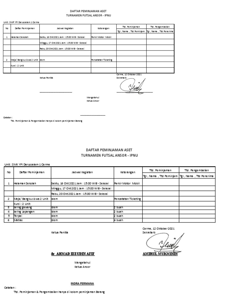 Form Peminjaman Asset YPI | PDF