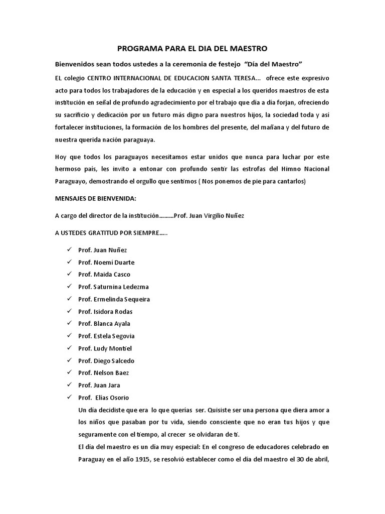 Programa para El Dia Del Maestro | PDF