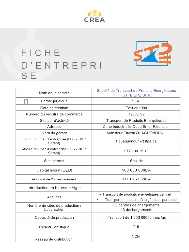 Modèle Fiche Signalétique CREA | PDF