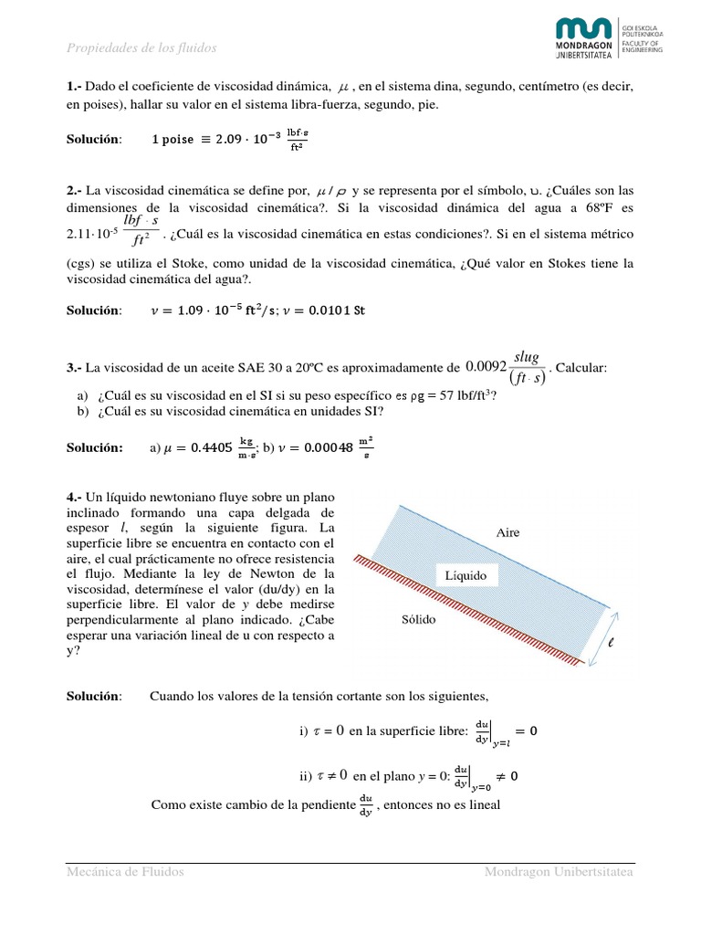 Ejercicios Propiedades | PDF | Viscosidad | Tensión superficial