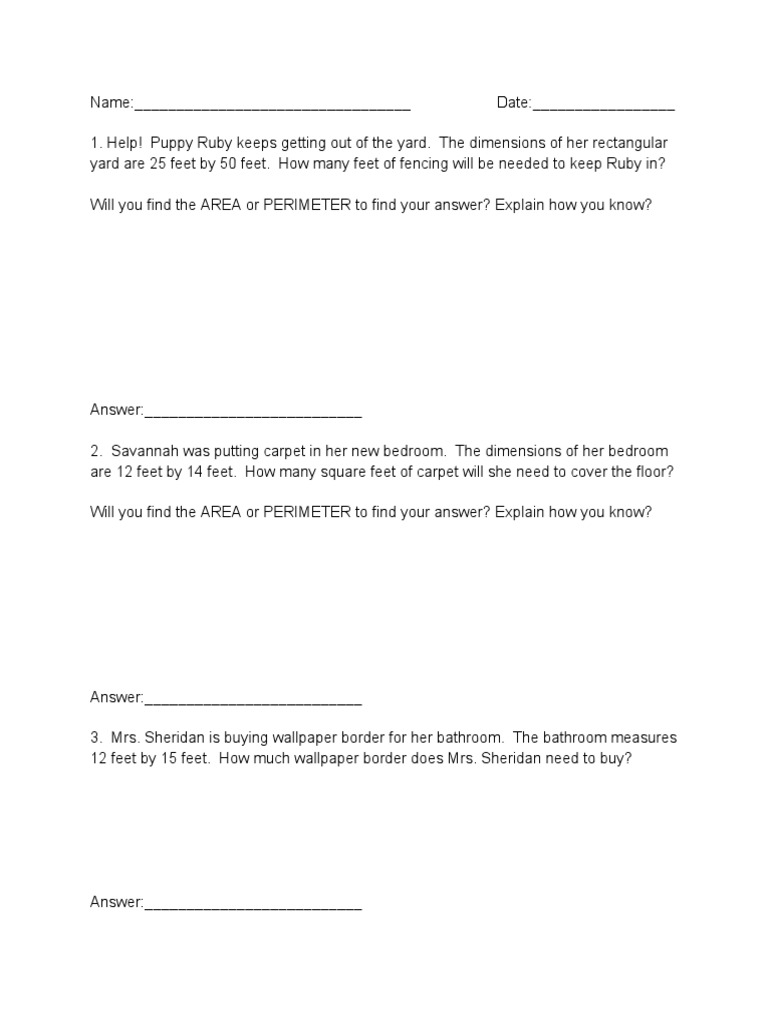 Area and Perimeter Pre-Assessment | PDF