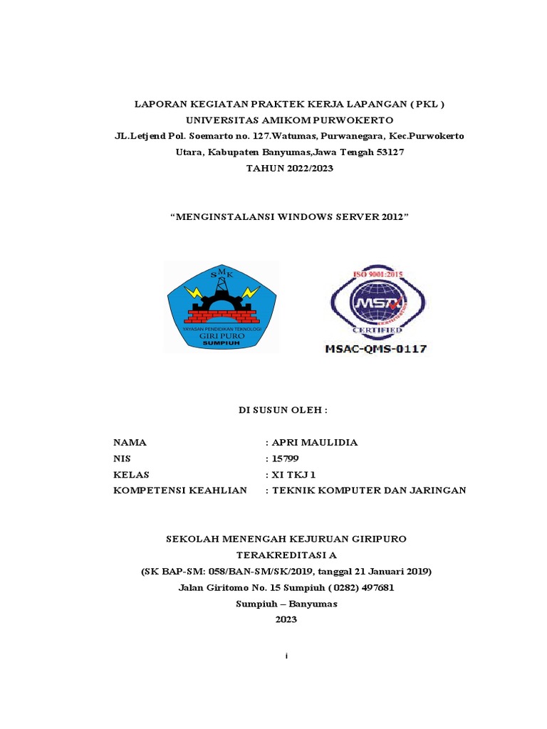 Panduan Laporan PKL TKJ 2022 - 2023 (1) Apri Maulidia | PDF