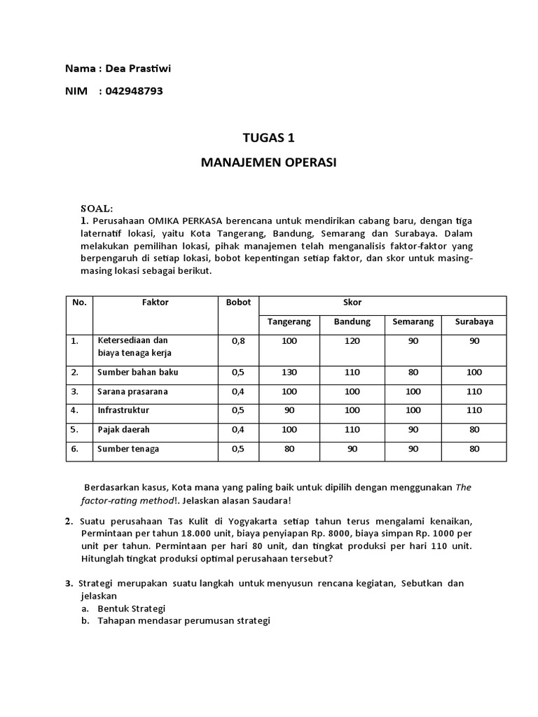 Tugas 1 Manajemen Operasi | PDF