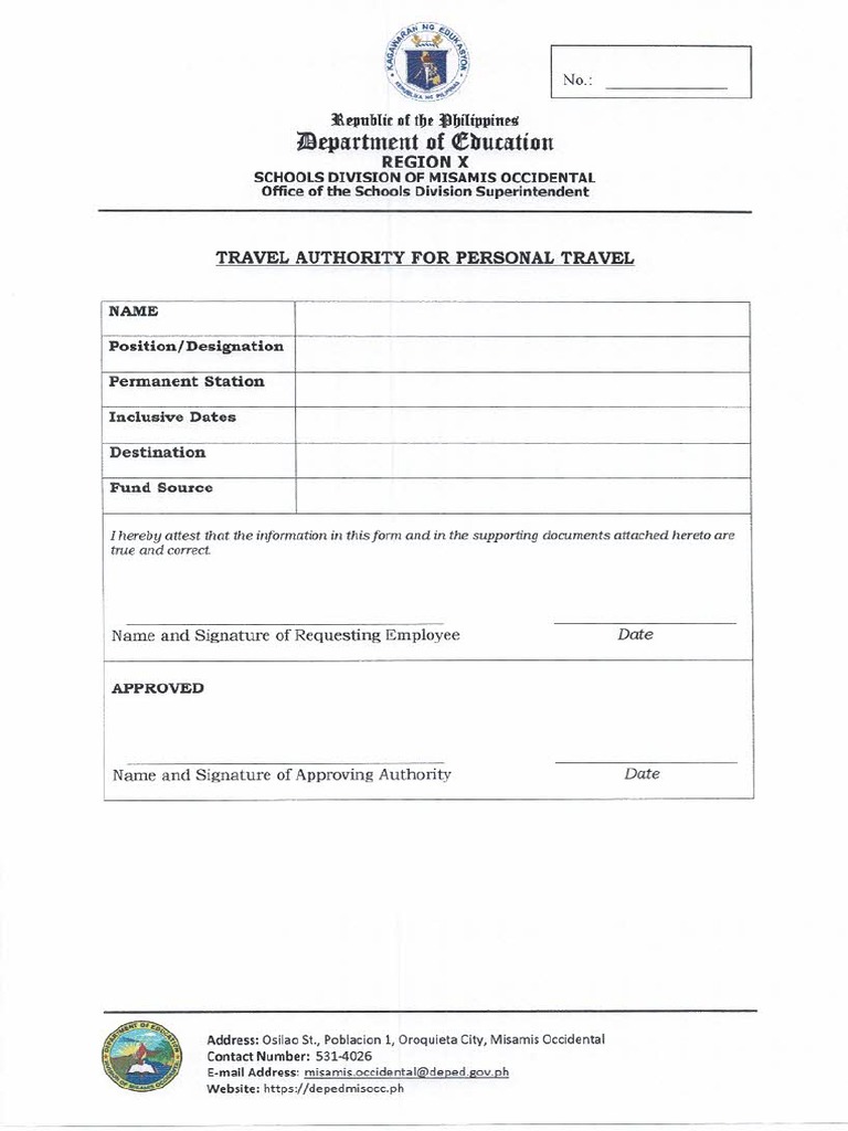 Travel Authority For Official Travel, Travel Authority For Official ...