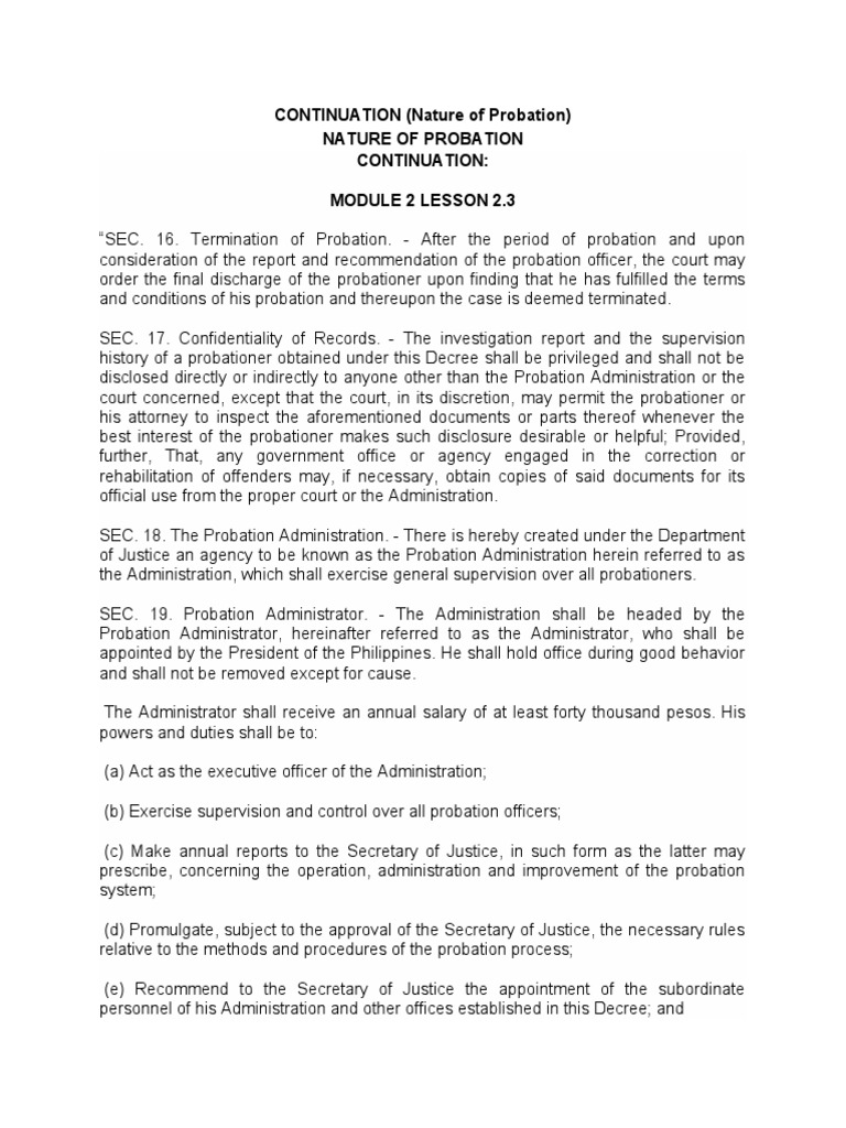CONTINUATION (Nature of Probation) Nature of Probation Continuation: Module 2 Lesson 2.3 | PDF