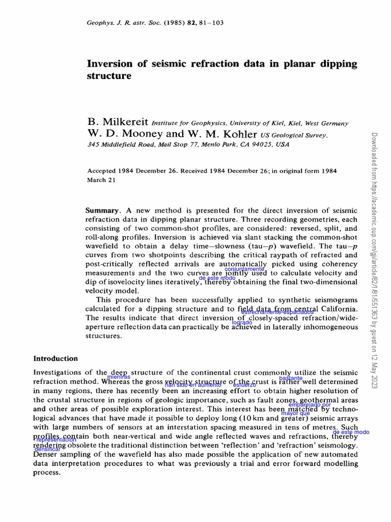 Inversion of Seismic Refraction Data | PDF | Reflection (Physics ...