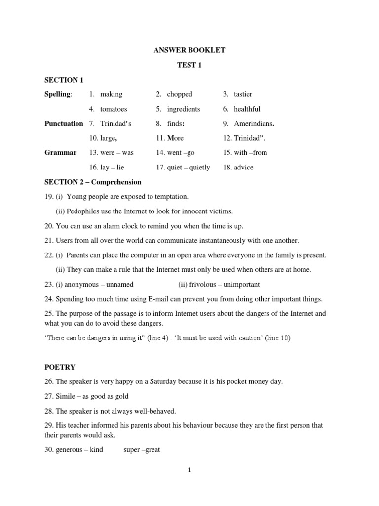 SEA Practice Test ELA Answer Key | PDF