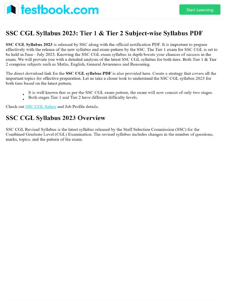 SSC CGL Syllabus 2023 - Tier 1 & Tier 2 Subject-Wise Syllabus PDF | PDF SSC CGL Syllabus 2023 - Tier 1 & Tier 2 Subject-Wise Syllabus PDF | PDF