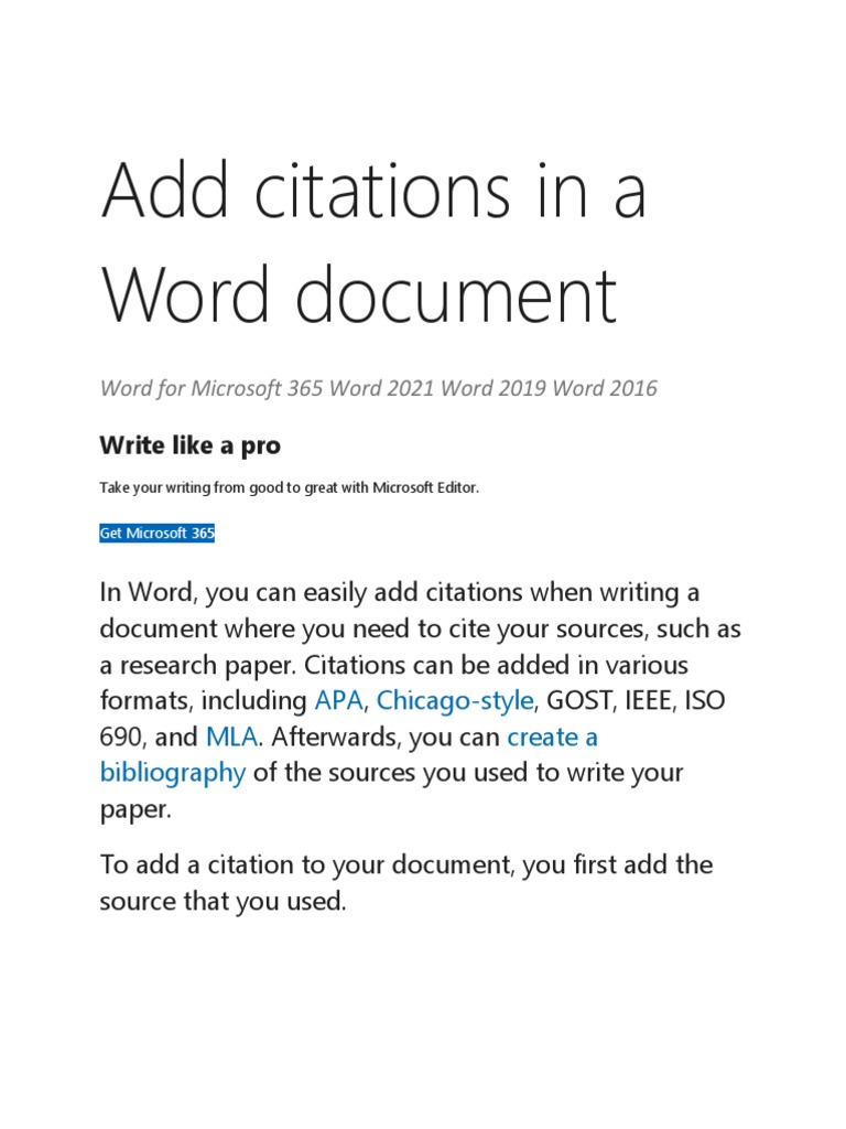 Add Citations in A Word Document | PDF