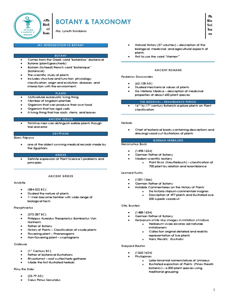 Bot&Tax Reviewer Lec | PDF | Cell (Biology) | Mitosis