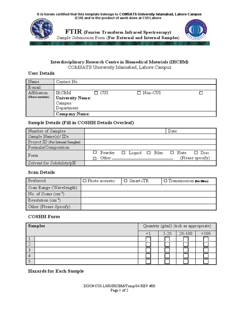 34-Temp-COSHH Assessment Form FTIR-34 (15) | PDF | Applied And ...