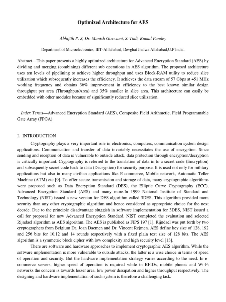 Optimized Architecture For Aes Pdf Cryptography Encryption 4578