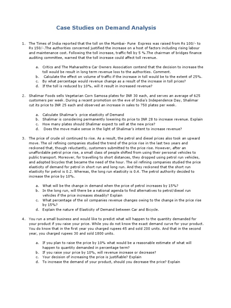 Case Studies On Demand Analysis - Saleha | PDF | Demand | Price Elasticity Of Demand