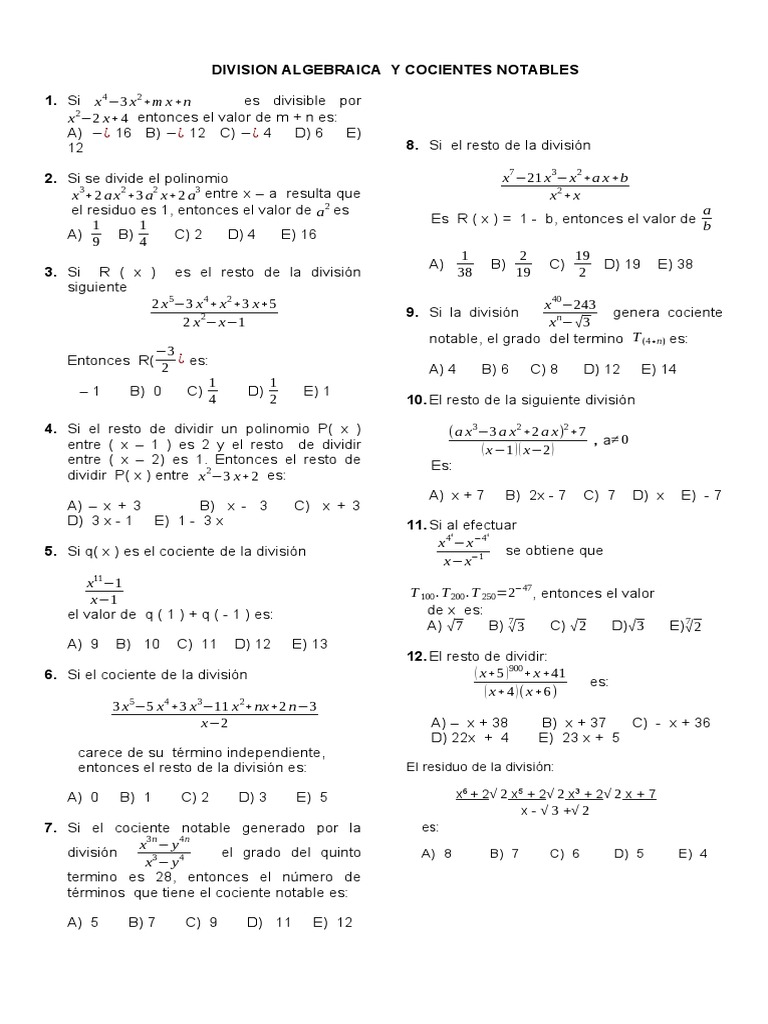 Laboratorio de Division y Cocientes Notables | PDF