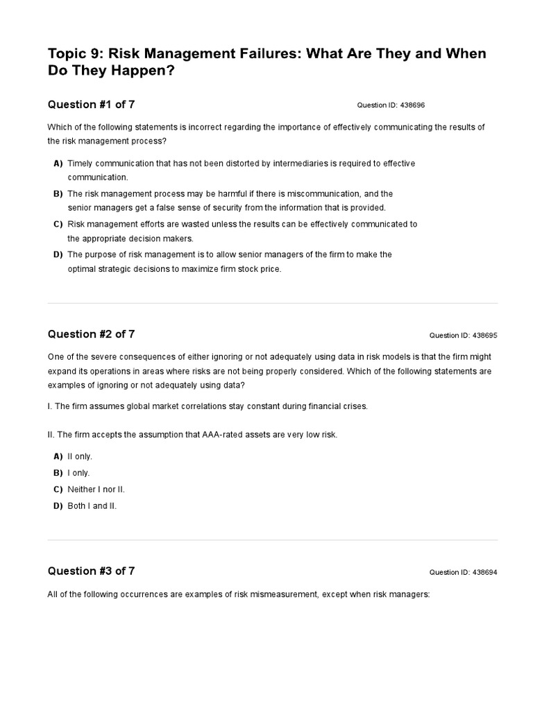 Topic 9 Risk Management Failures | PDF | Risk | Risk Management