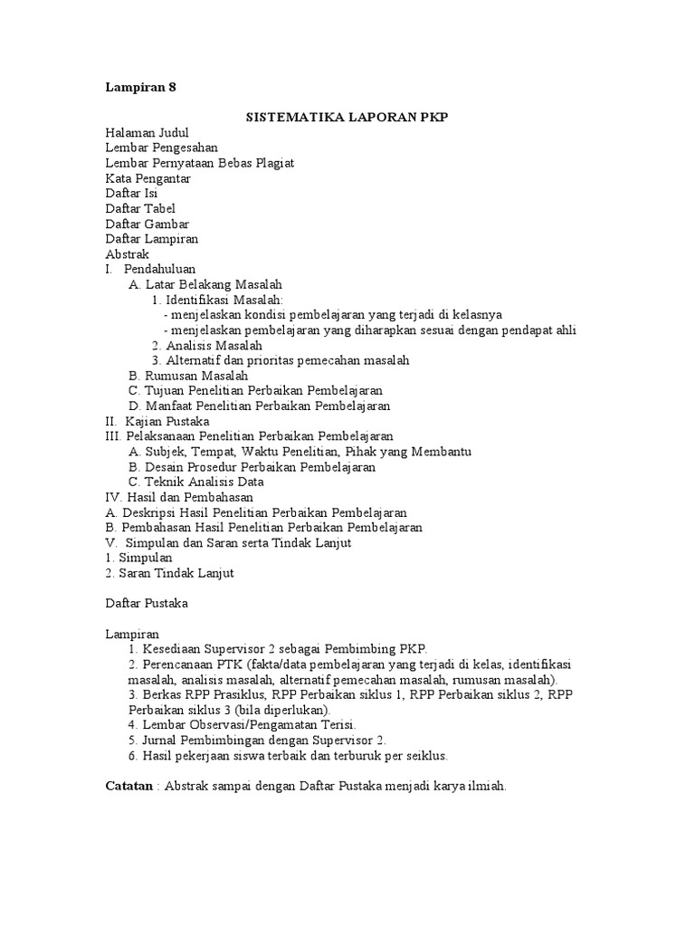 Lampiran 8 Sistematika Laporan PKP | PDF