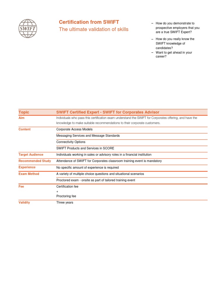 Swiftforcorporates Advisor Certification Summary | PDF