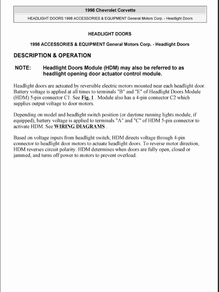 1998 Corvette Headlight Doors Module (HDM) Manual | PDF
